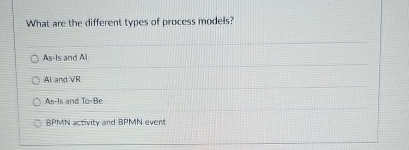 Solved What are the different types of process models?As-Is | Chegg.com