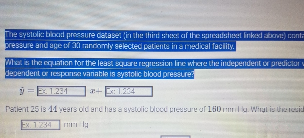 The systolic blood pressure dataset (in the third | Chegg.com
