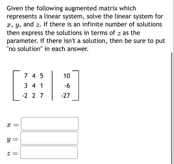 Solved Given the following augmented matrix which represents | Chegg.com