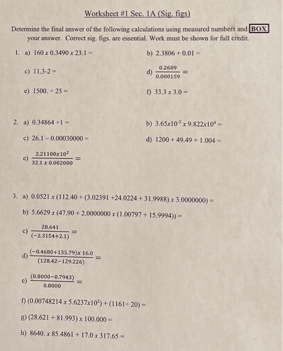 Solved Worksheet #1 Sec. 1A (Sig. figs) Determine the final | Chegg.com