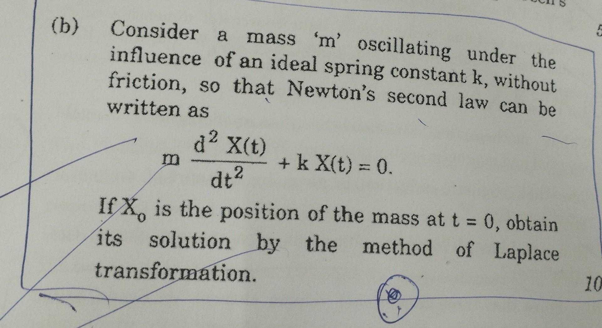 Solved (b) Consider a mass ' m ' oscillating under the | Chegg.com
