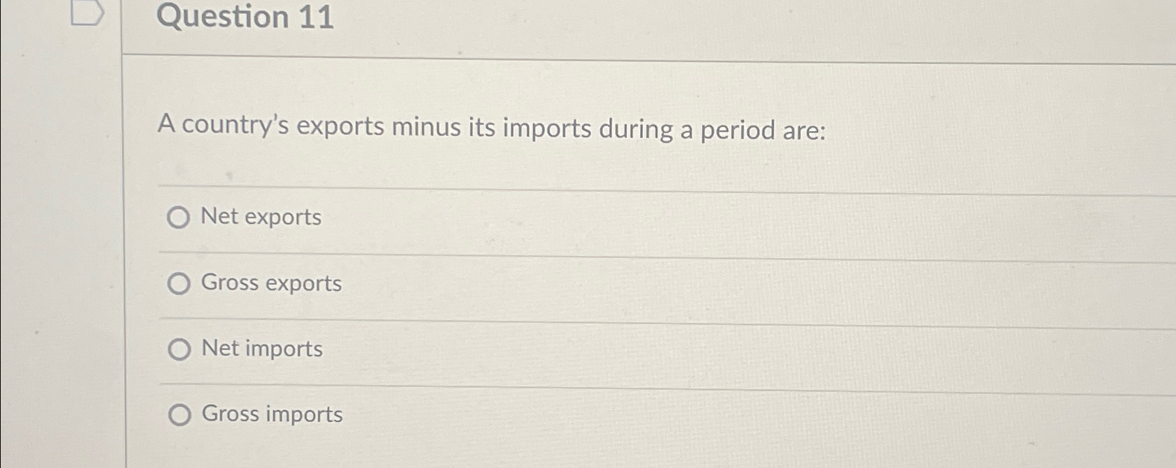 Solved Question 11A country's exports minus its imports | Chegg.com