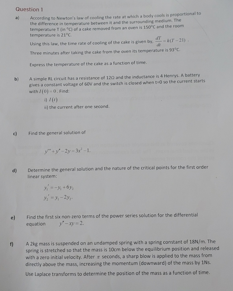 Solved Question 1a) ﻿According to Newton's law of cooling | Chegg.com