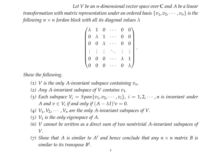 Solved Let V ﻿be an n-dimensional vector space over C ﻿and A | Chegg.com