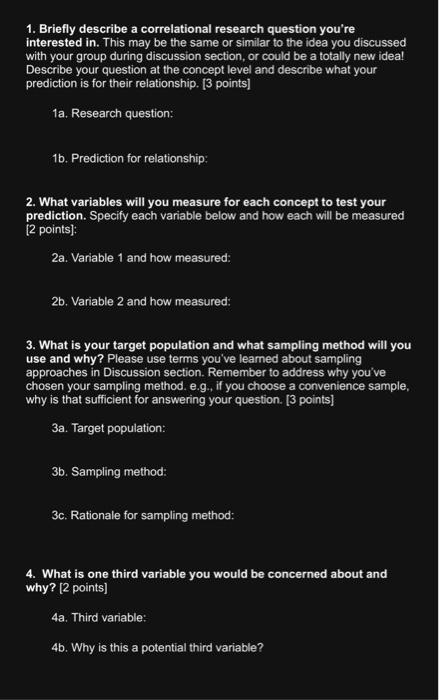 Solved 1. Briefly describe a correlational research question | Chegg.com