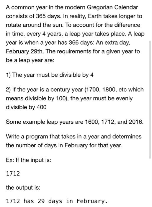 Solved A common year in the modern Gregorian Calendar | Chegg.com