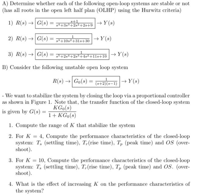 Solved A) Determine whether each of the following open-loop | Chegg.com