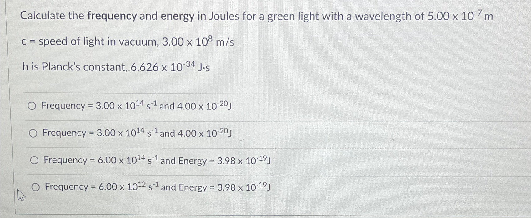 Solved Calculate the frequency and energy in Joules for a | Chegg.com