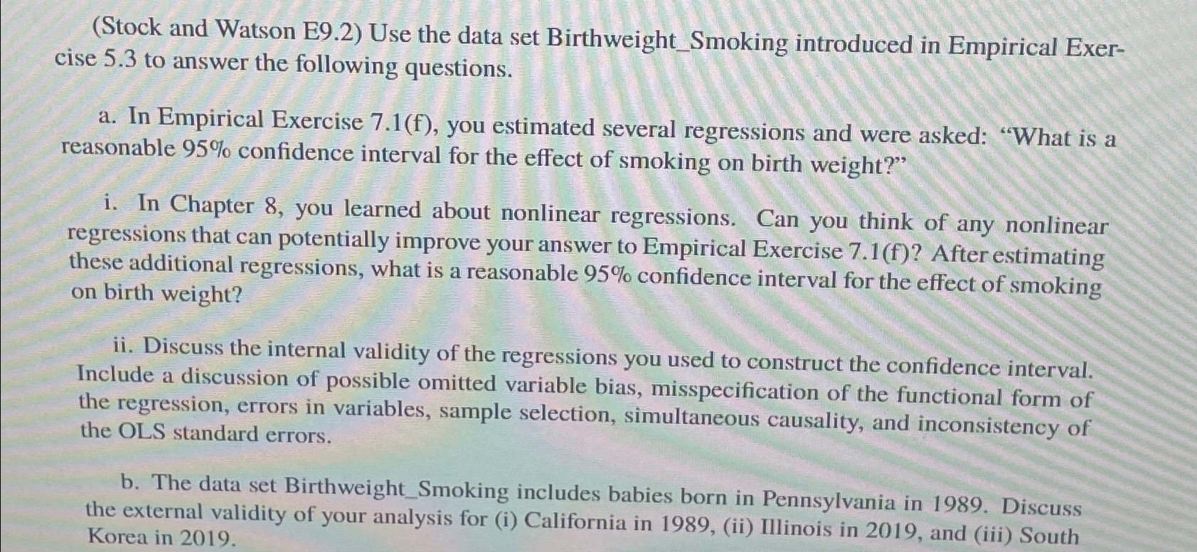 Solved (Stock and Watson E9.2) ﻿Use the data set | Chegg.com