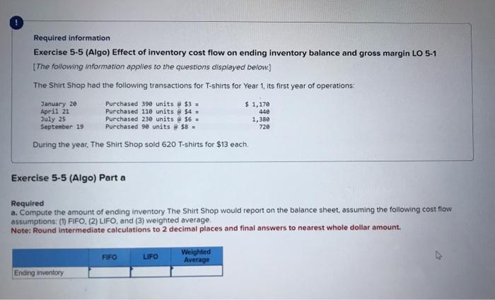 Solved Required information Exercise 5-5 (Algo) Effect of | Chegg.com