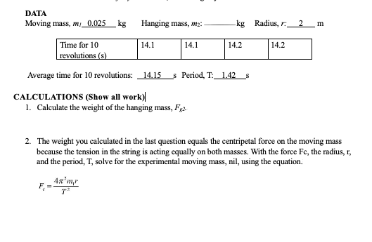 How to calculate hanging mass? DATAMoving mass, | Chegg.com