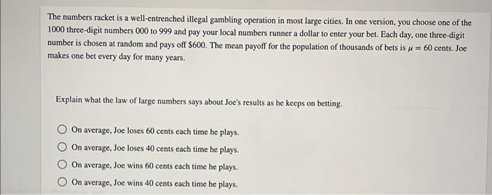 Solved The numbers racket is a well-entrenched illegal | Chegg.com