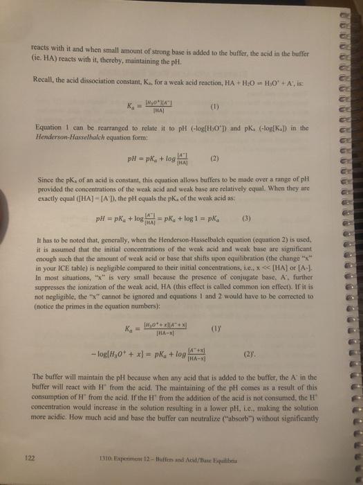 Solved EXPERIMENT 12 BUFFERS AND ACID/BASE EQUILIBRIA Weak | Chegg.com