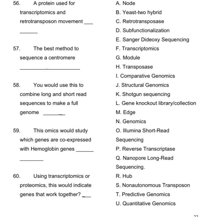 Solved 56. A protein used for transcriptomics and | Chegg.com