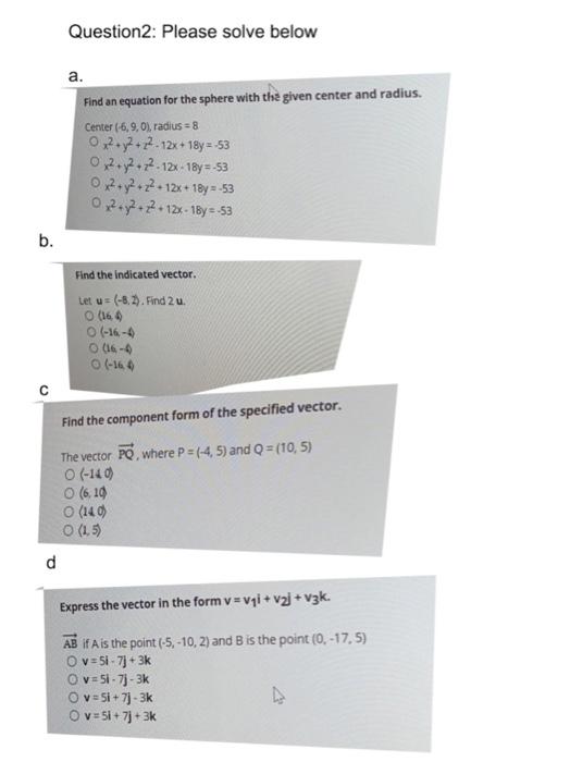 Solved Question2: Please solve below a. Find an equation for | Chegg.com
