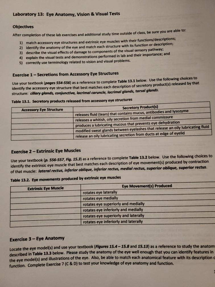 Solved Laboratory 13: Eye Anatomy, Vision & Visual Tests | Chegg.com