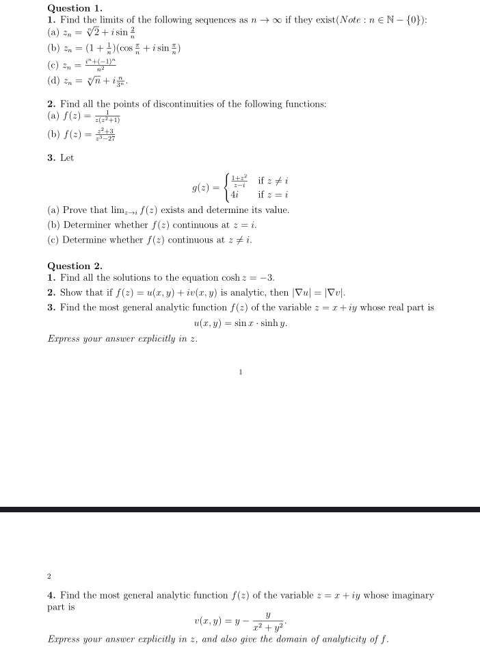 Solved Question 1. 1. Find the limits of the following | Chegg.com