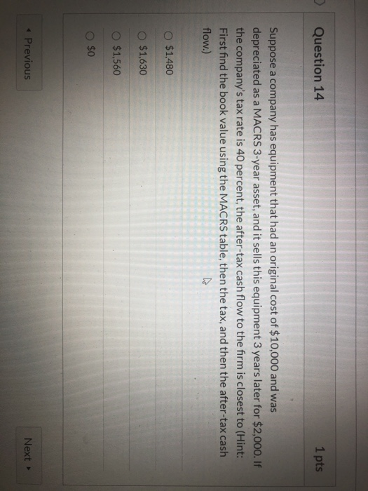 Solved Question 14 1 pts Suppose a company has equipment | Chegg.com