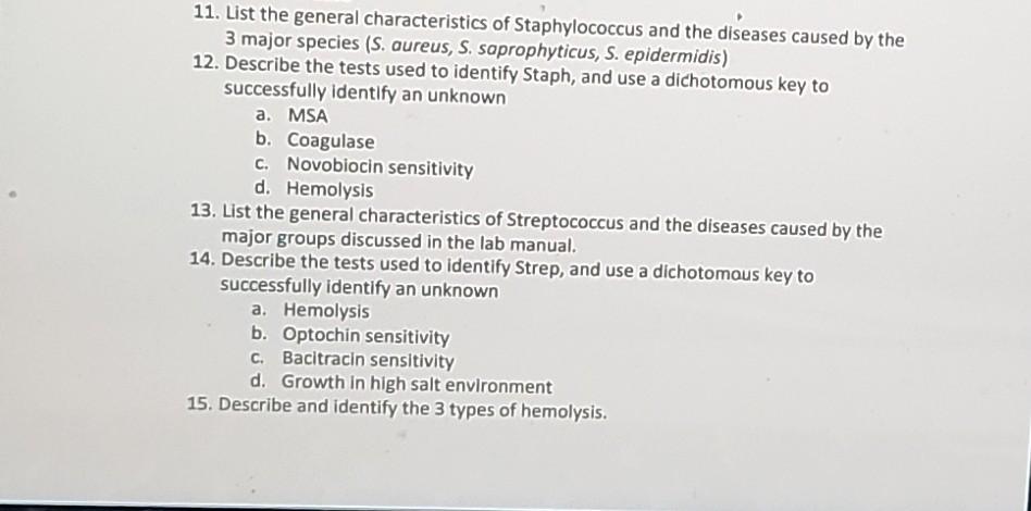 Solved 11. List the general characteristics of | Chegg.com