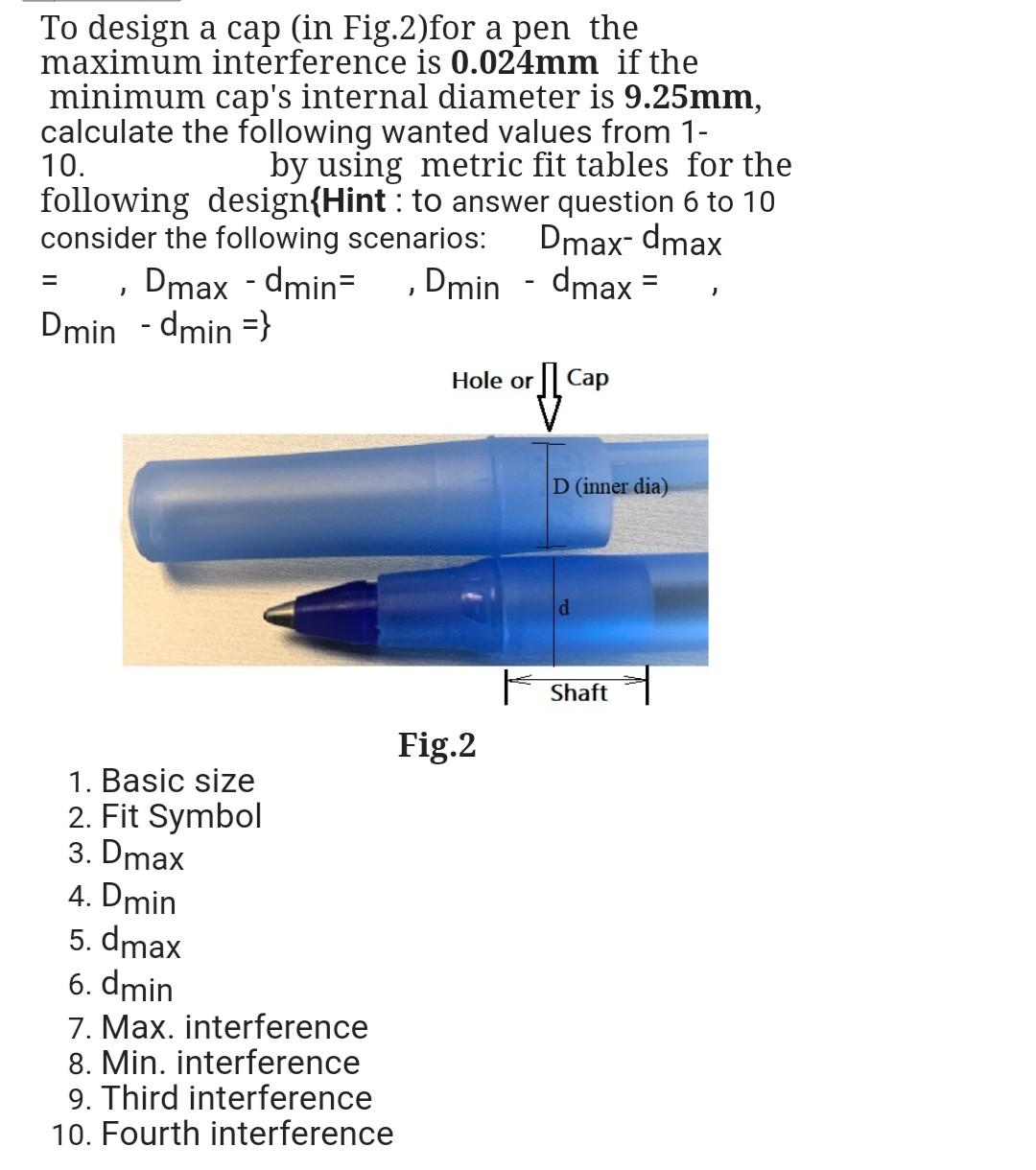 Solved To design a cap (in Fig.2)for a pen the maximum | Chegg.com