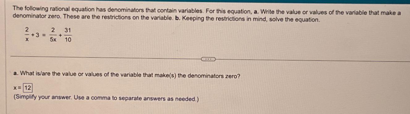 Solved The following rational equation has denominators that | Chegg.com