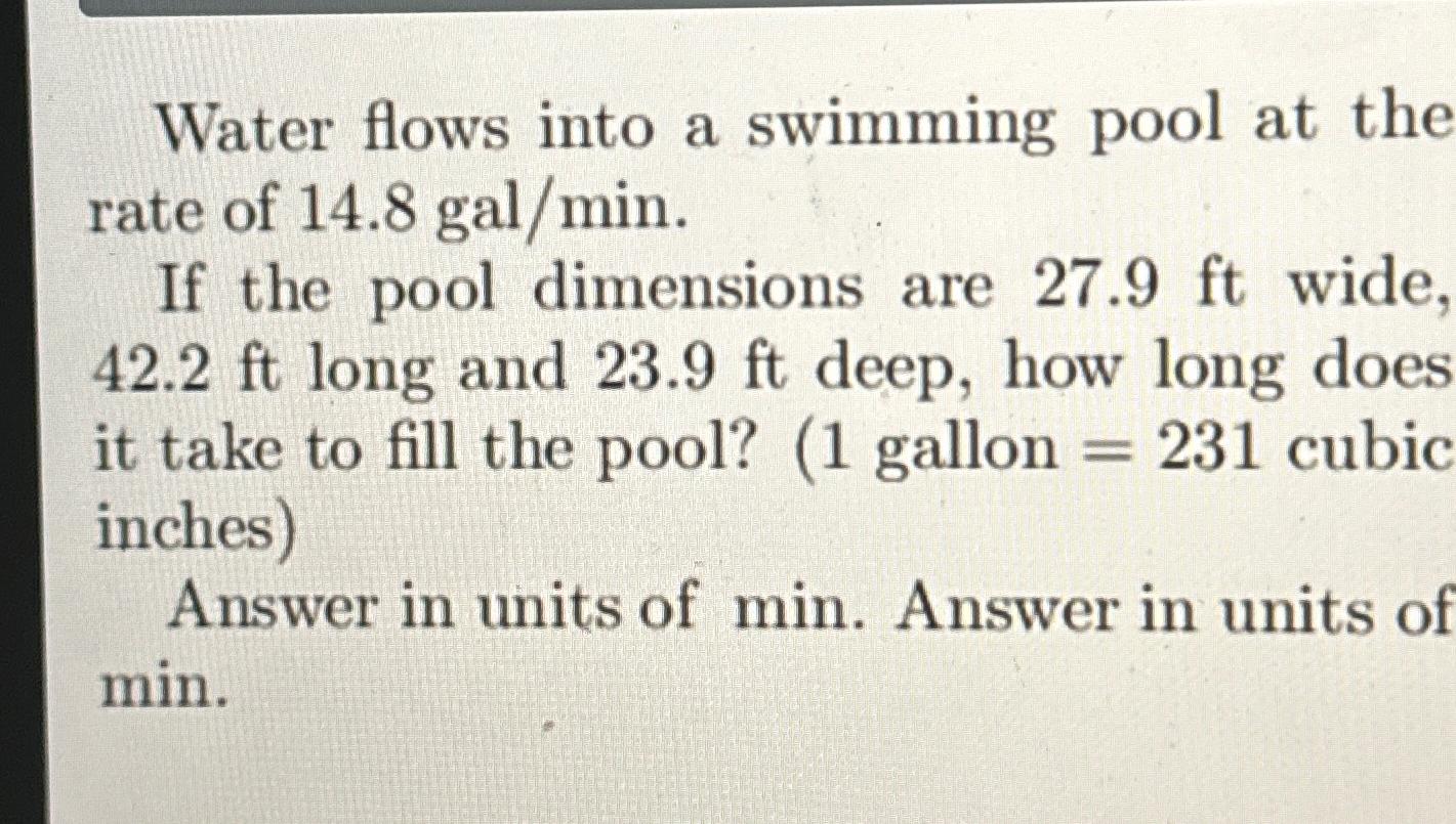 Solved Water flows into a swimming pool at the rate of | Chegg.com