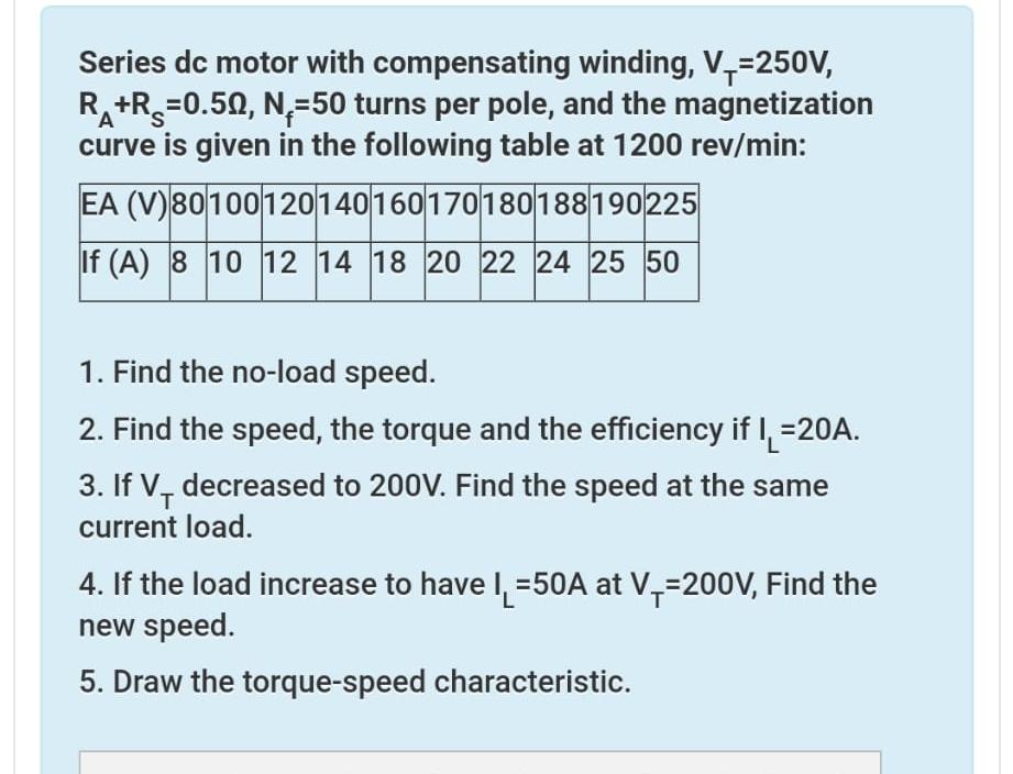 Solved Series dc motor with compensating winding, | Chegg.com