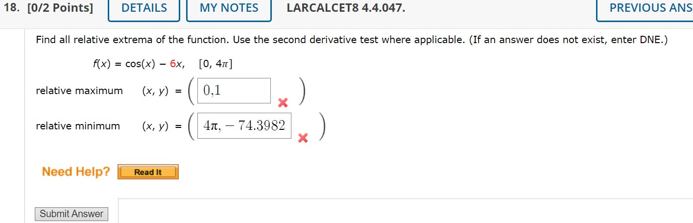 Solved Find all relative extrema of the function. Use the | Chegg.com