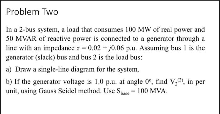 Solved Problem Two In a 2-bus system, a load that consumes | Chegg.com