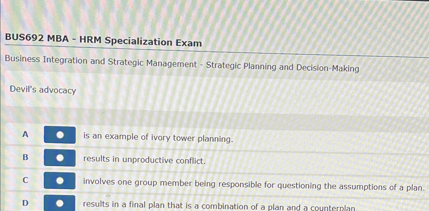 Solved BUS692 ﻿MBA - ﻿HRM Specialization ExamBusiness | Chegg.com