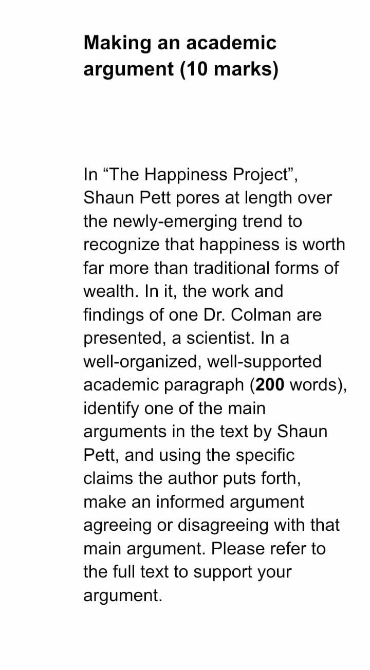 Solved Making an academic argument (10 marks) In “The | Chegg.com