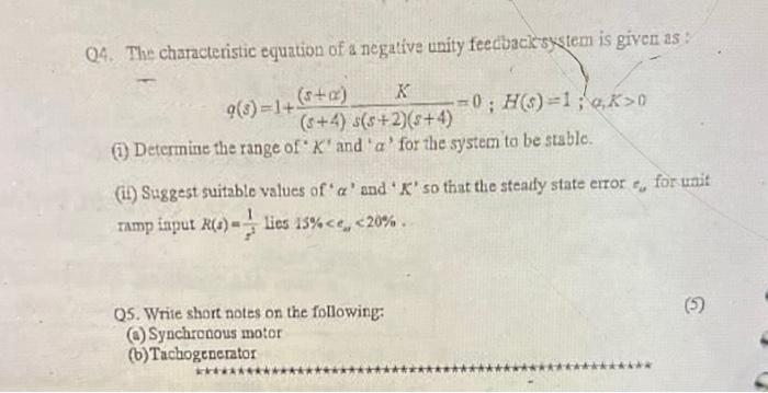 Solved 4. The characteristic equation of a negative unity | Chegg.com