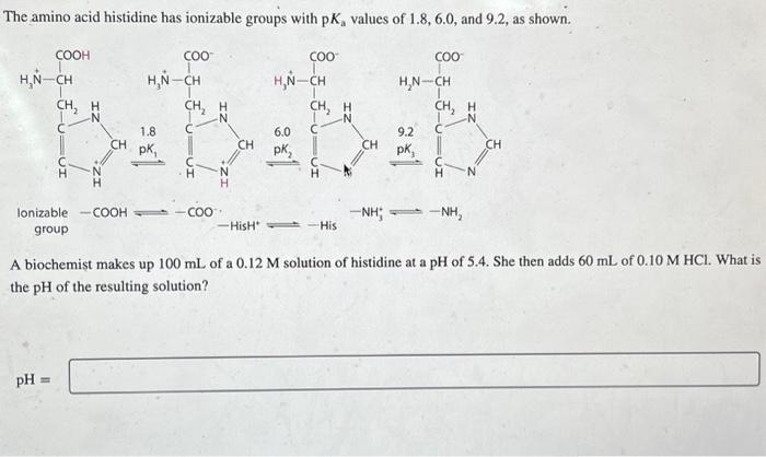 Solved The amino acid histidine has ionizable groups with | Chegg.com