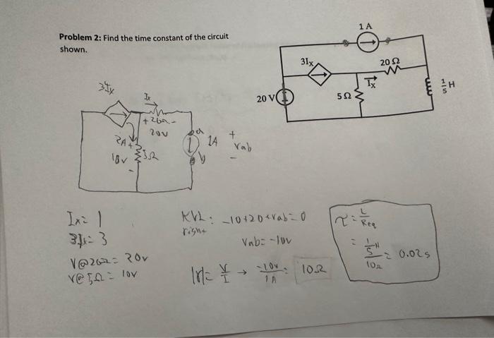 Solved Problem 2: Find the time constant of the circuit | Chegg.com