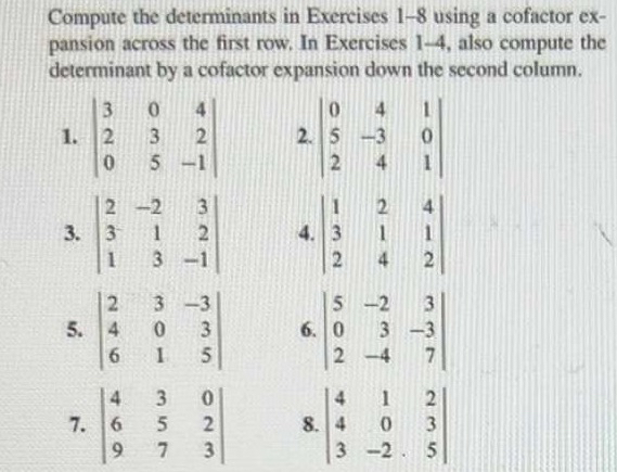 Solved Compute the determinants in Exercises 1-8 ﻿using a | Chegg.com