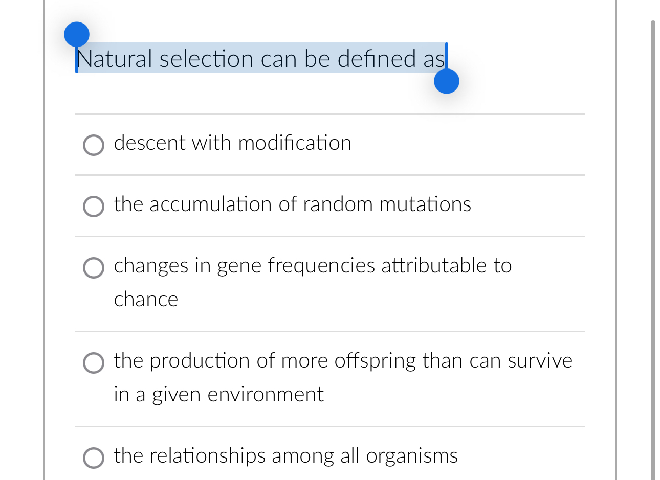 Solved Natural selection can be defined asdescent with | Chegg.com