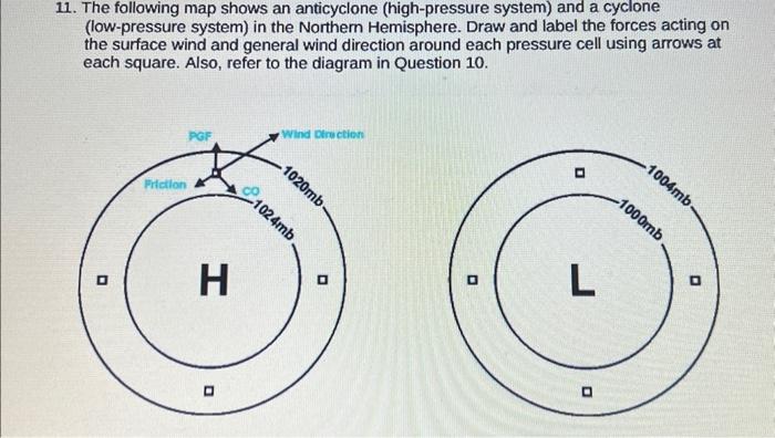 Solved 11. The following map shows an anticyclone | Chegg.com