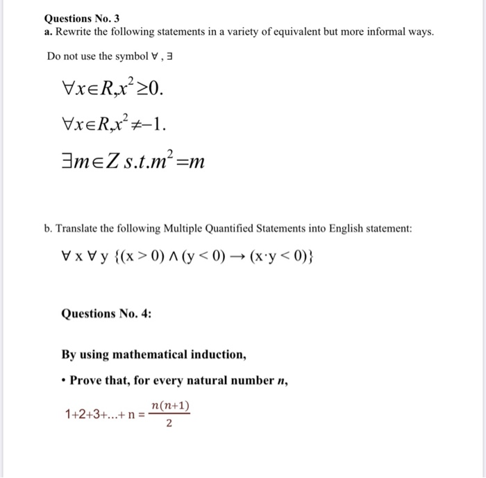 Solved Questions No. 3 a. Rewrite the following statements | Chegg.com