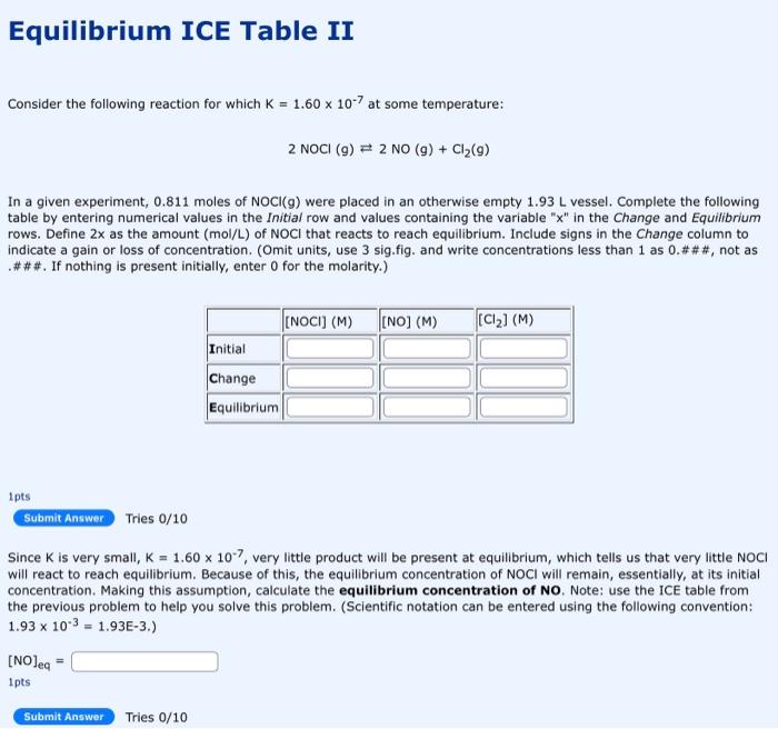 Solved Equilibrium ICE Table II Consider the following | Chegg.com