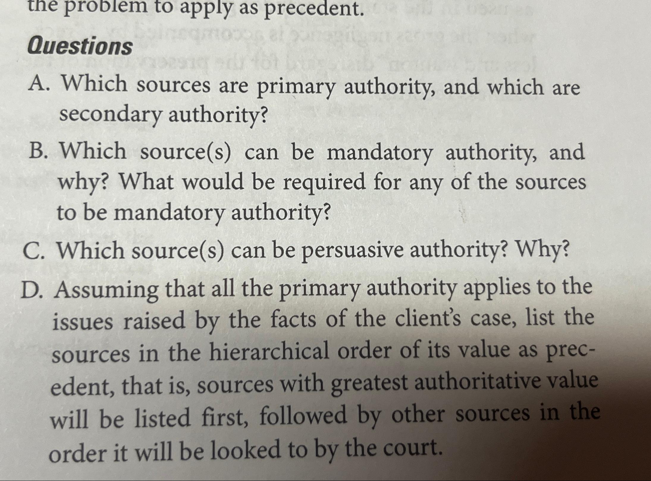Solved the problem to apply as precedent.QuestionsA. ﻿Which | Chegg.com
