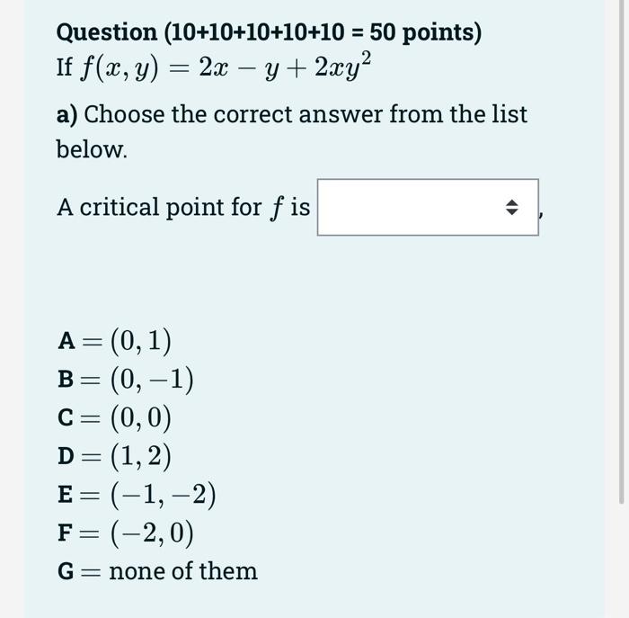 Solved Question (10+10+10+10+10 = 50 points) If f(x, y) = 2x | Chegg.com