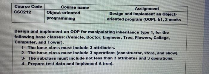 Course Code CSC212 Course name Object-oriented | Chegg.com