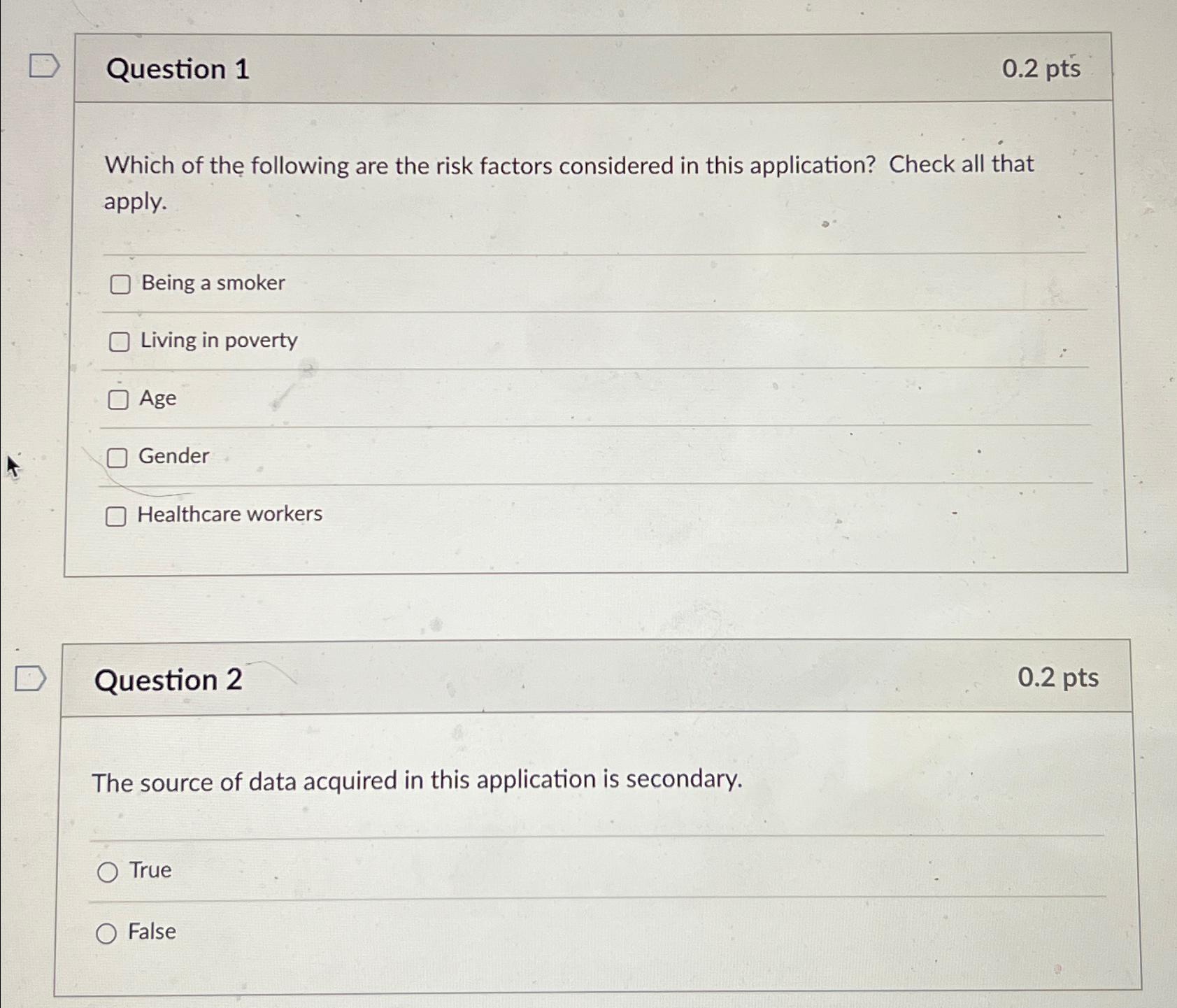 Question 10.2ptsWhich of the following are the risk | Chegg.com