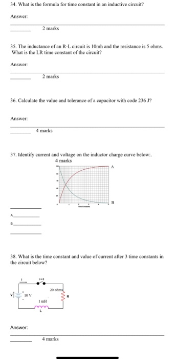 Solved 34. What is the formula for time constant in an | Chegg.com