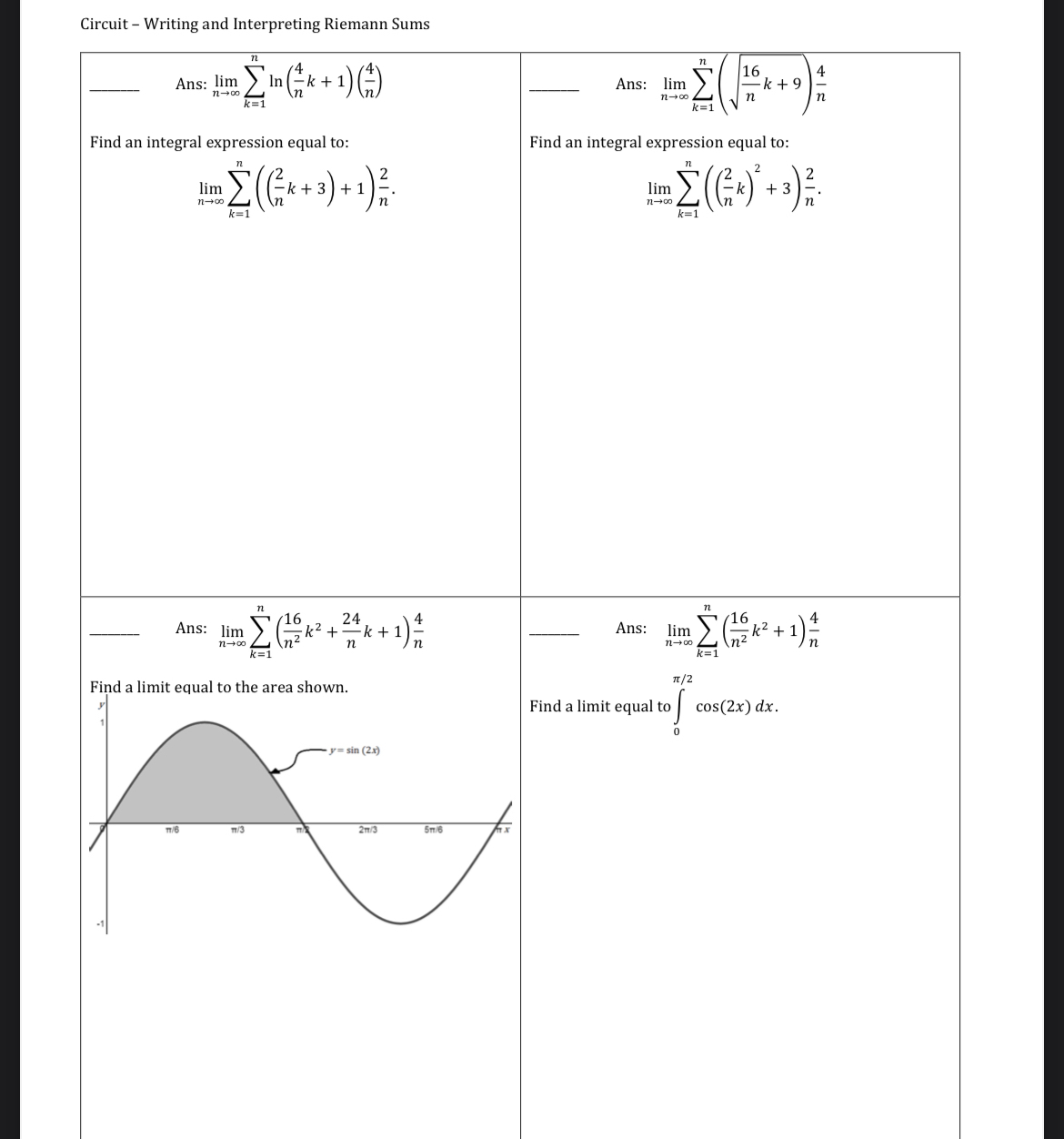 Circuit - ﻿Writing and Interpreting Riemann SumsAns: | Chegg.com