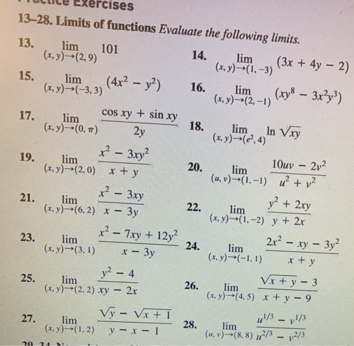 Solved 18. exercises 13–28. Limits of functions Evaluate the | Chegg.com