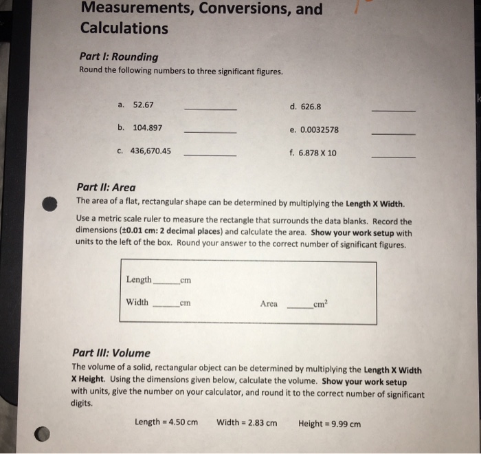 Solved Measurements, Conversions, and Calculations Part 1: | Chegg.com