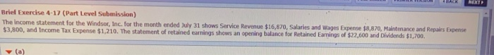 Solved EXTP Brief Exercise 4-17 (Part Level Submission) The | Chegg.com