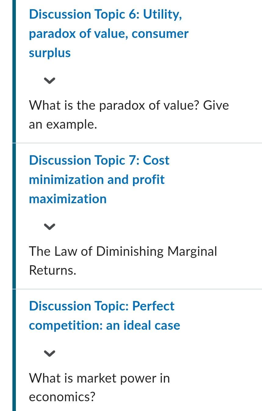 Solved Discussion Topic 6: Utility, paradox of value, | Chegg.com