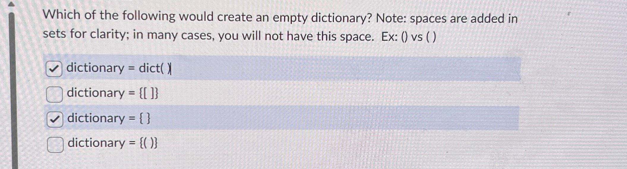 Solved Which of the following would create an empty | Chegg.com